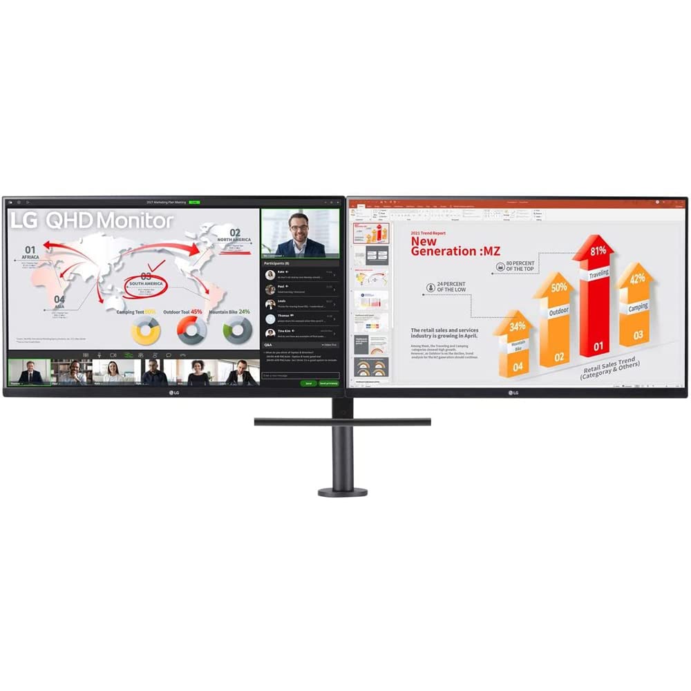 LG 27QP88D-B2 27 inch QHD (2560 x 1440) Dual Monitor Kit with Ergo Stand Bundle with Tech Smart USA Elite Suite 18 Standard Editing Software Bundle and 1 YR CPS Enhanced Protection Pack