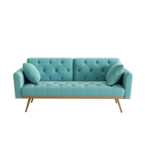 Modern Convertible Tufted Futon Sofa Bed Split Adjustable Backrest Loveseat Sofabed W/Removable Padded Armrests and 2 Pillows for Home Office Apartment RV Studio Living Space/Guest Room