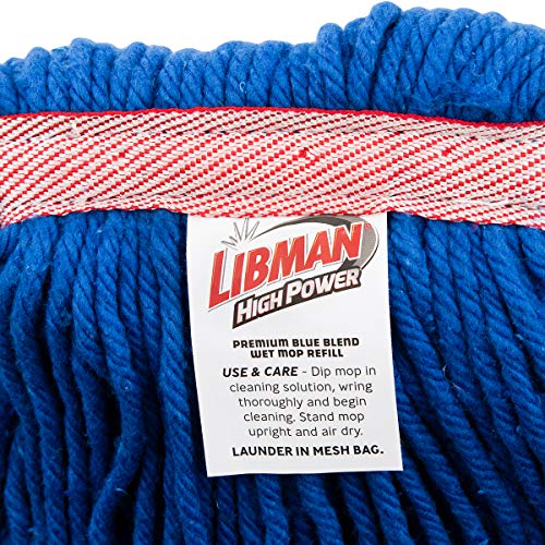 Libman Commercial 968 Medium Blended Looped-End Wet Mop Head, Blend of Cotton & Polyester, 20 oz, Blue (Pack of 6)
