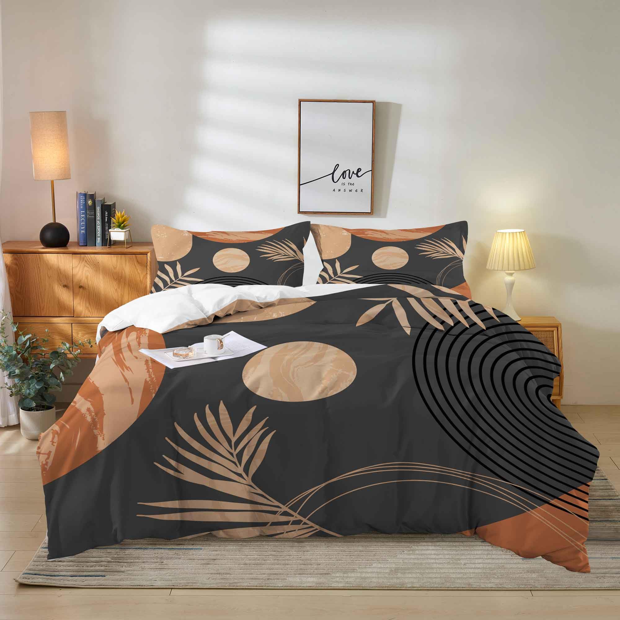 Msocio Boho Duvet Cover King 3 Pieces Soft Washed Microfiber Duvet Cover Set Abstract Arch Sun Modern Mid Century Bedding Sets for All Seasons Home Bedding Decorations
