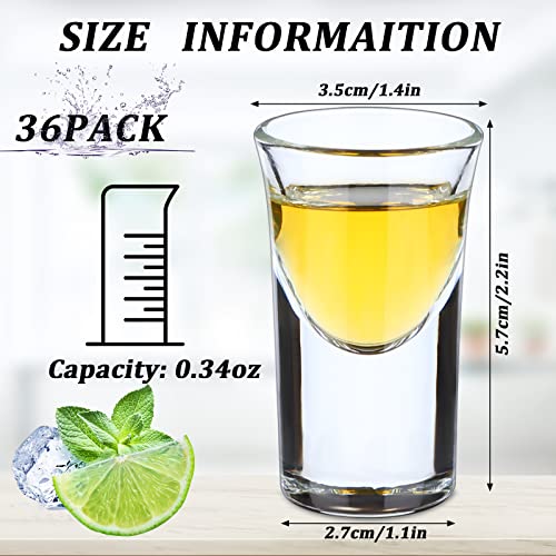 Ioffersuper 36-Pack Shot Glasses Set, 10Ml/0.338 Oz Mini Shot Glasses with Heavy-Duty Base, Mini Wine Glasses, Thickness Glass