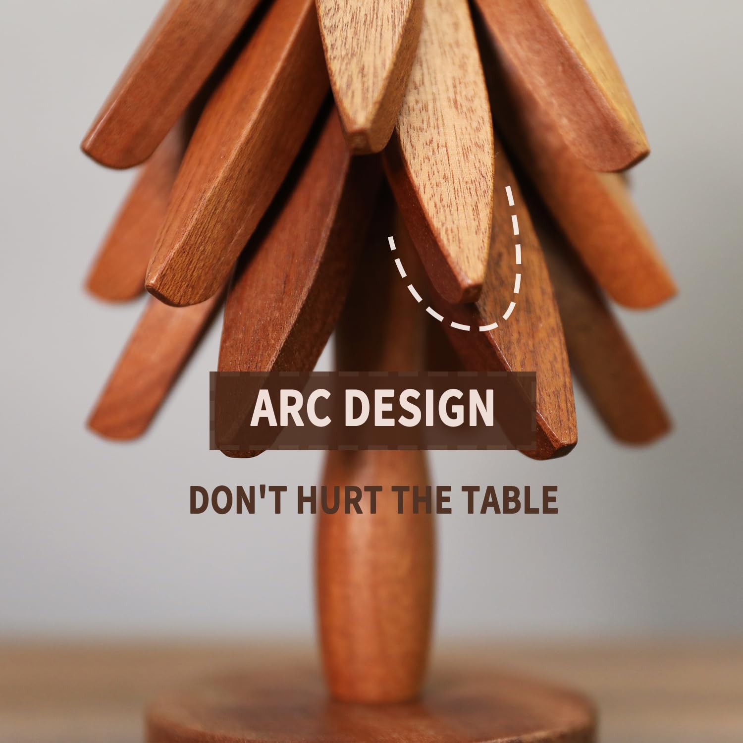 𝗡𝗘𝗪 Set of 3 Kitchen Table Decor Foldable Wooden Trivets for Hot Pots and Pans,Tree Shape Trivets, (Sapele Wood Trivets)
