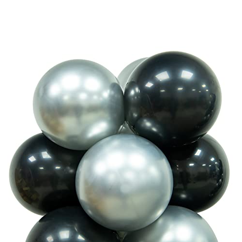 MOXMAY Balloon Column Kit - Set of 2 Balloon Columns with Stand Base and Pole Balloon Tower Backdrop Decoration for Wedding Baby Shower Birthday Party 100 Balloons Included(Silver Black)