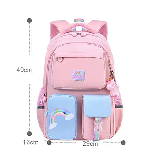 Rxudurp Pink Kids Unicorn Backpack For Girl,Cartoon Large Capacity Elementary Bookbag Lightweight Causal Travel Bag With Lunchbag