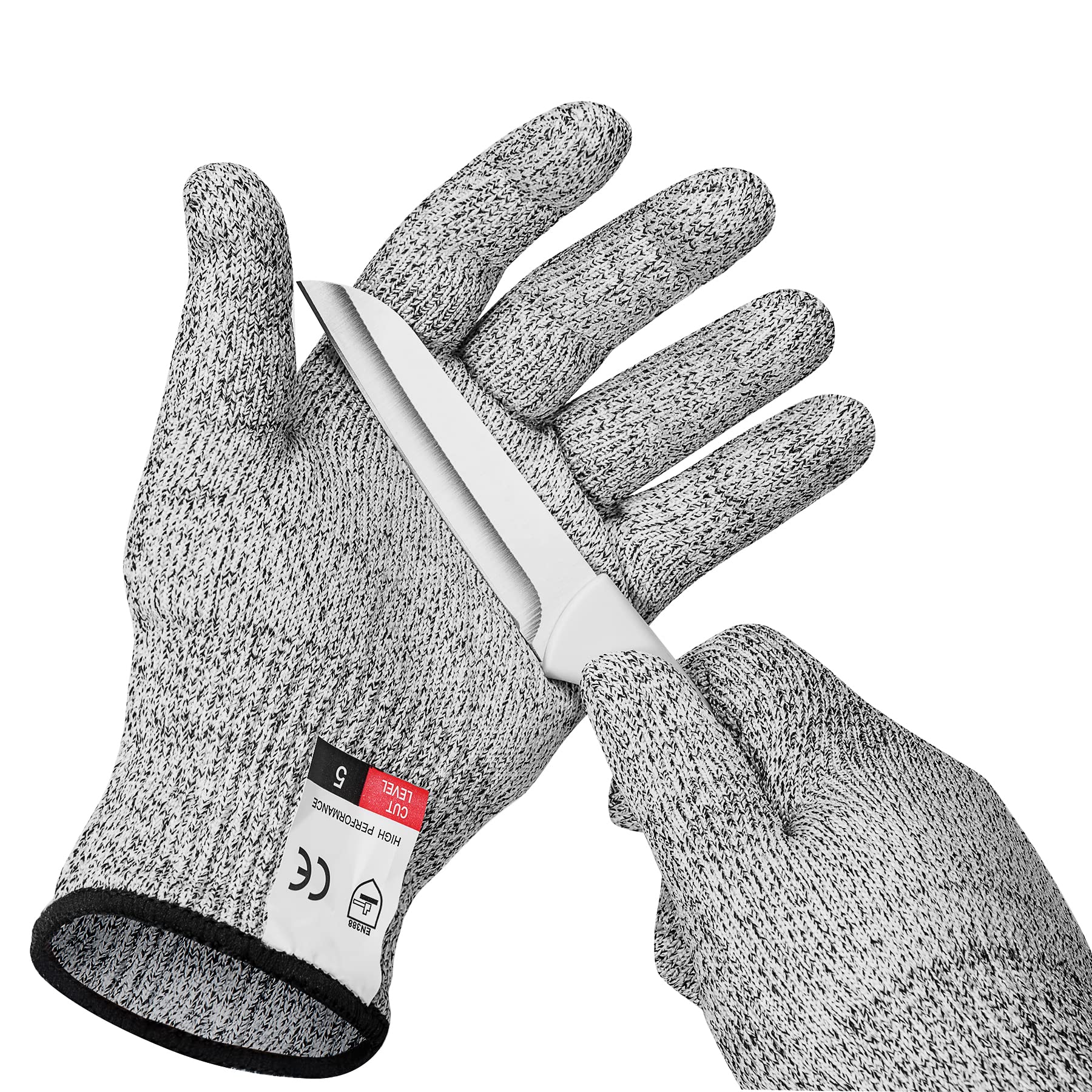 mearens Cut Resistant Gloves, Food Grade Safety Gloves Kitchen Anti Cut Gloves for Cutting, Level 5 Proof Cutting Work Gloves (Large)