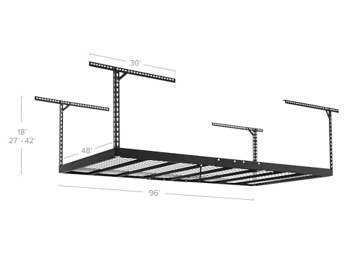 NewAge Products 4 ft. x 8 ft. VersaRac Pro Adjustable Overhead Garage Storage Rack, Heavy Duty Steel Garage Storage Organization, Ceiling Storage Racks, 800lbs Weight Capacity, (Black), 41200
