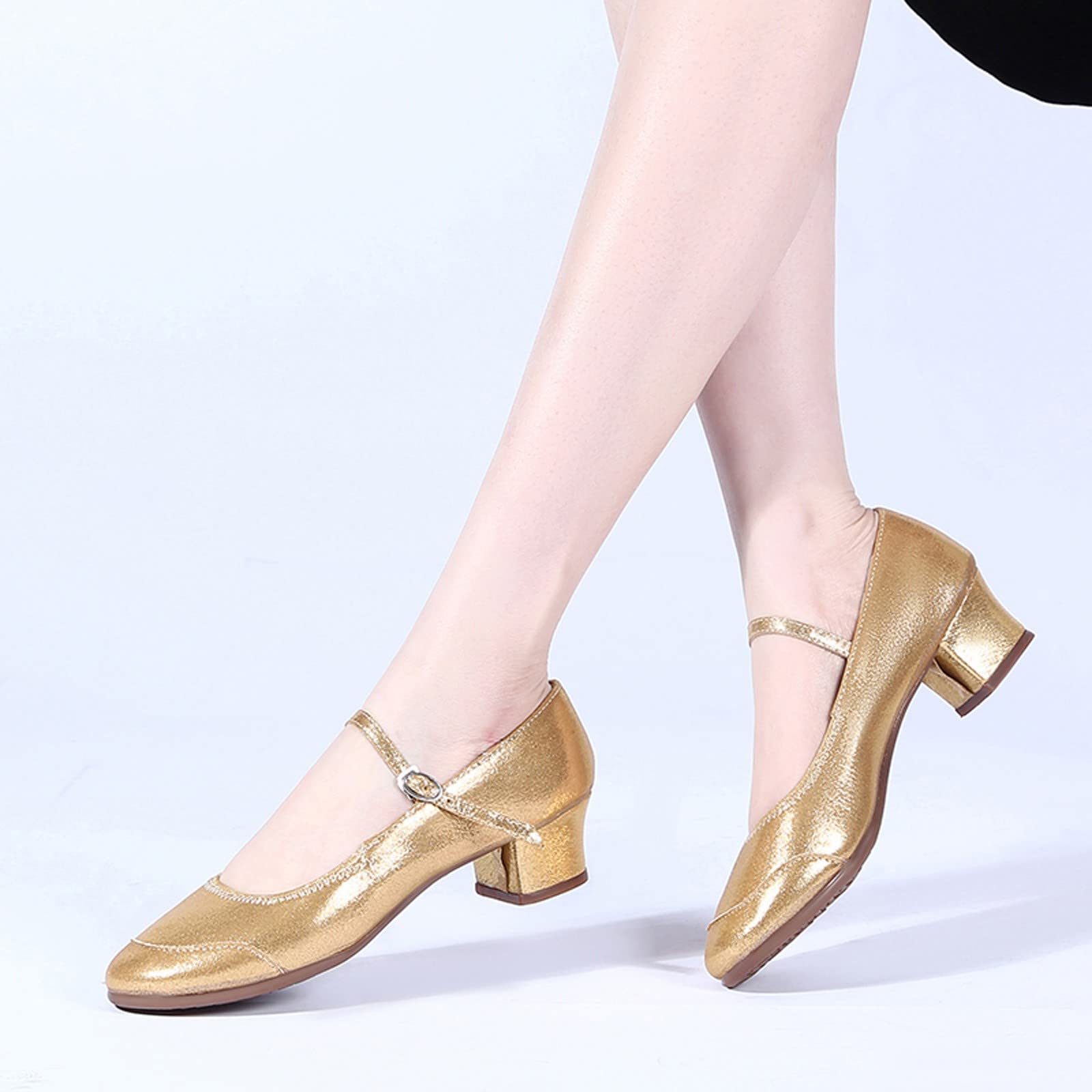 Leisure Women's Summer Soft Sole Solid Color Non Slip Thick Heel Round Toe Breathable Dancing Men Shoes Leather Casual Gold