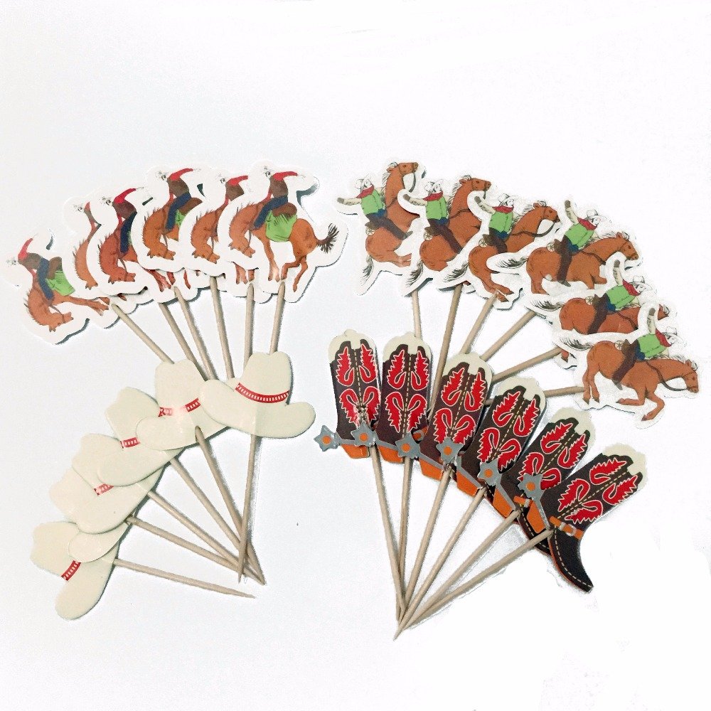 iMagitek 48 Pack Western Cowboy Cupcake Toppers Picks Cake Decorations for Birthday Party, Baby Shower