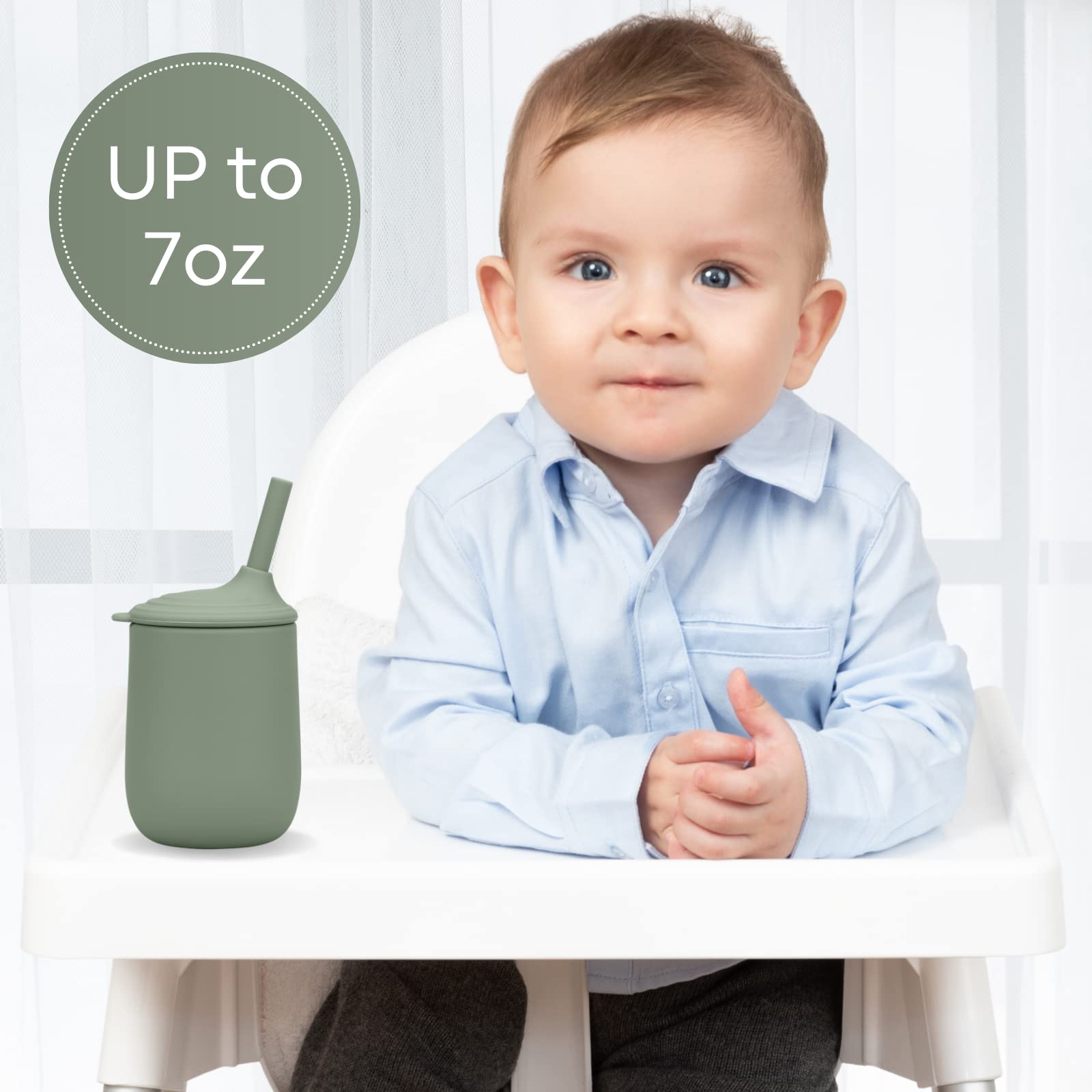 Mintlyfe Toddler Straw Cup, 100% Food Grade Silicone Training Cup for Baby, Trainer Cup Toddler Training Straw Cup for Boys and Girls, Unbreakable (YSC-Sage)