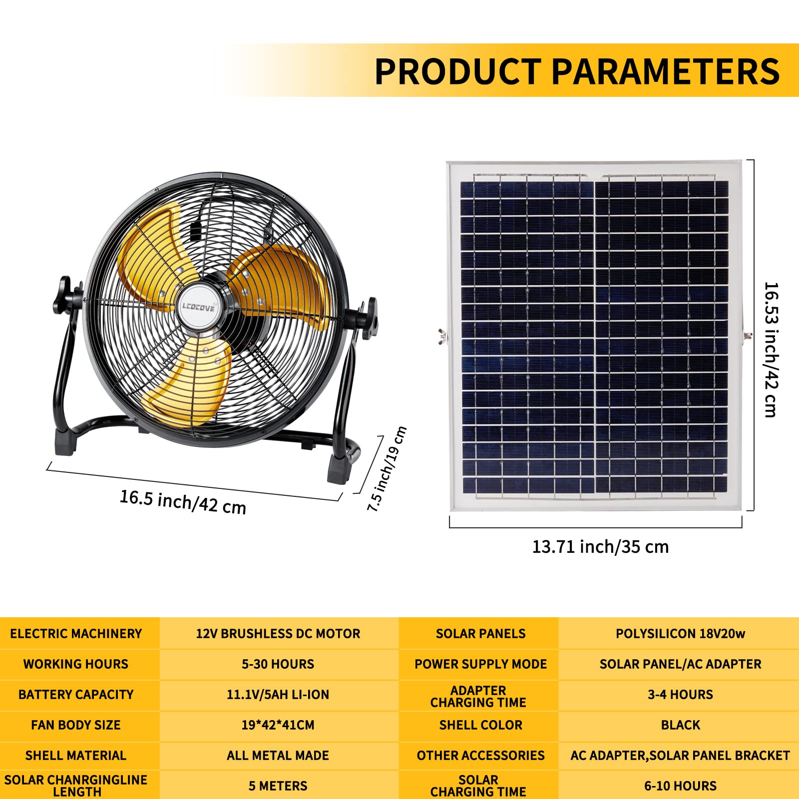 lcocove Battery Operated Solar Fan, Home or Outdoor Portable Fan, Battery Can Running 5-24 Hours, Design For Camping,Hurricane Fan,with USB Output For Emergency Situation Without Electric(black)