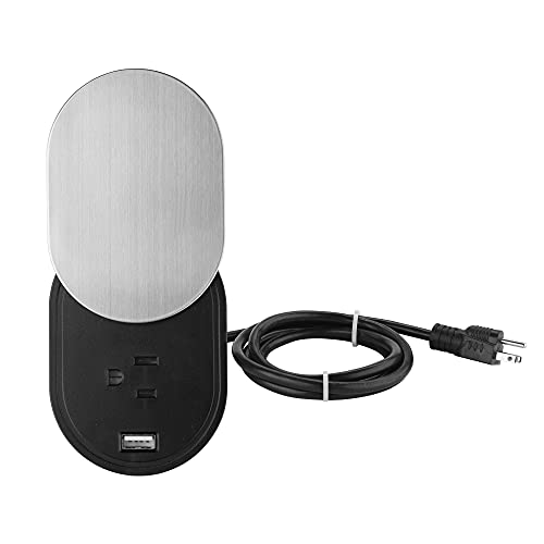 Link2Home Space Saver Grommet Socket with USB, 1 Power Outlet 15A, 1 USB Port 2.4A Fast Charge, Splash Resistant, and Stainless-Steel Finish