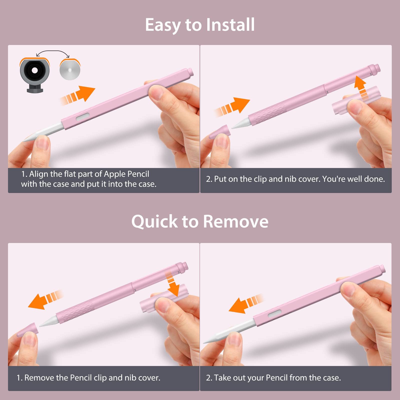MoKo Silicone Pencil Case, Magnetically Attach Lightweight Protective Pencil Cover Support Wirelessly Charge for Apple Pencil 2nd Gen/Apple Pencil Pro, Anti-Grip Pencil Holder with Clip and 3 Nips