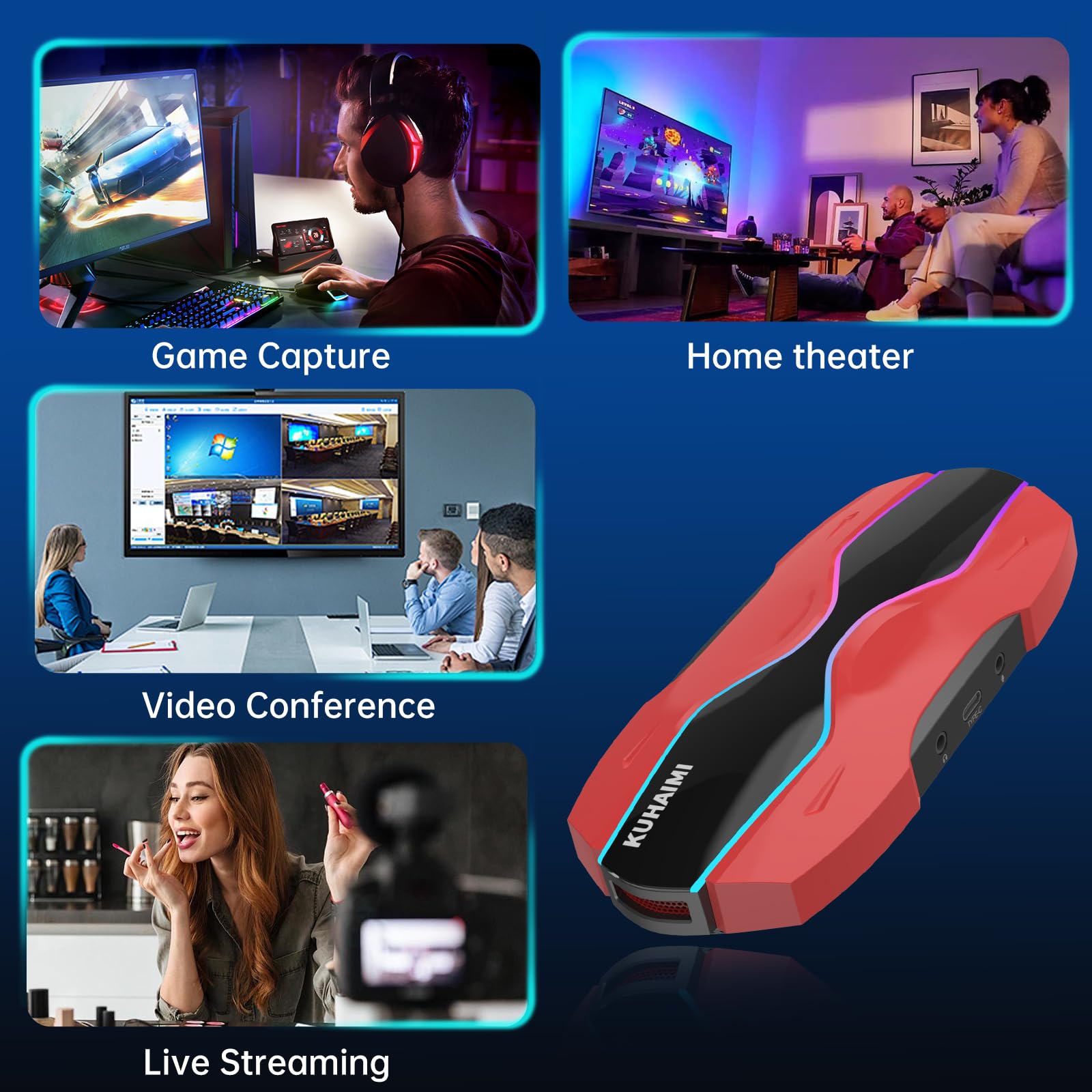 kuhaimi Capture Card, 4K HDMI Video Capture Card for Streaming, USB3.0 Low Latency, Full HD 4K 60/1080P 240FPS for Streaming/Gaming Recording, Works with Mac/PS5/PS4/Xbox/OBS/Nintendo Switch