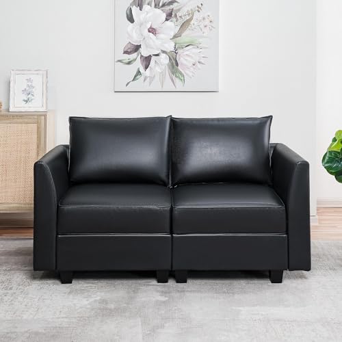 Naomi Home Elizabeth Modern Modular DIY Collection - Linen Armchair with Sturdy Wooden Frame (Sofa Set, Black/Air Leather)