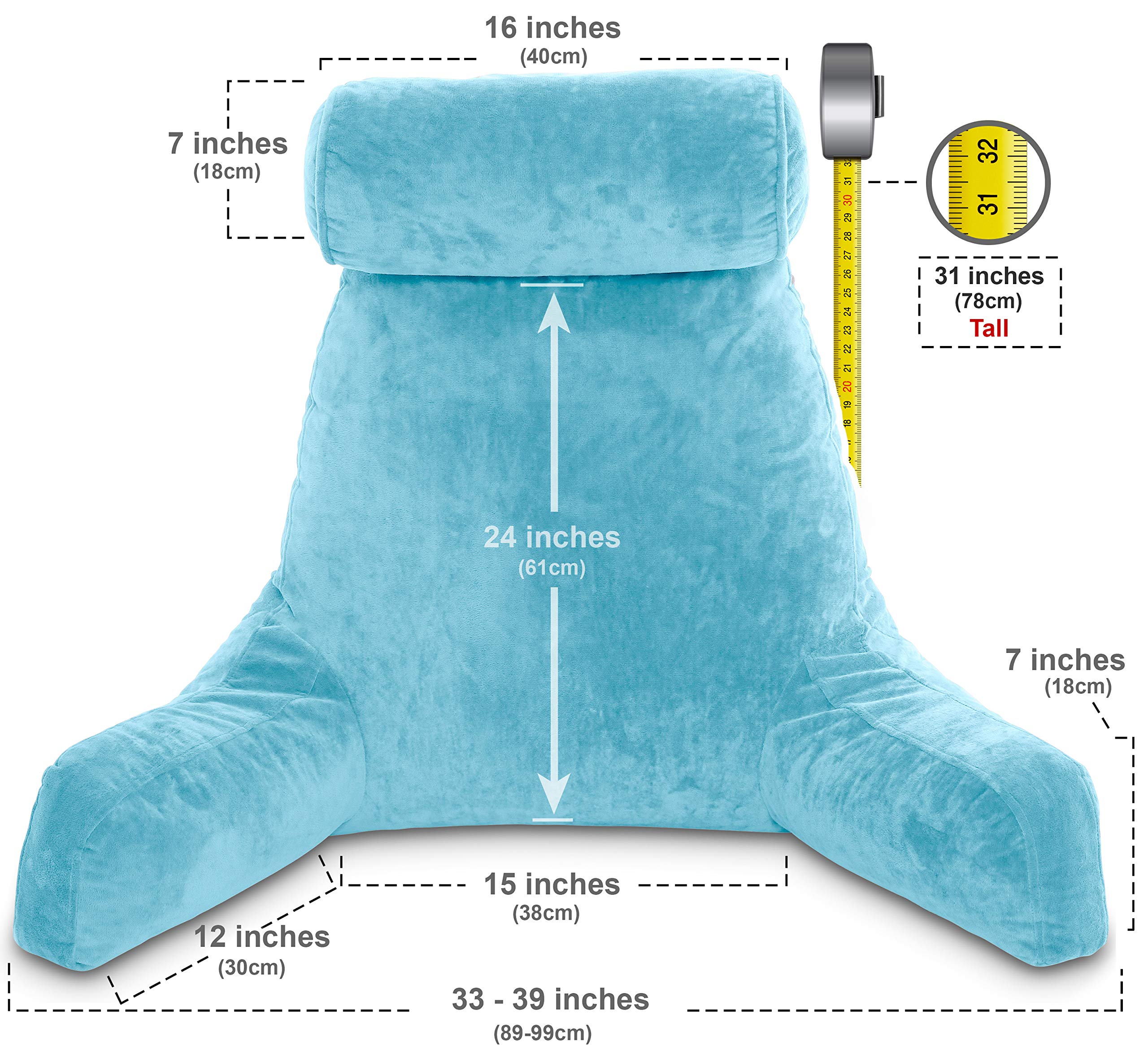 Husband Pillow Combo - Backrest Pillow with Arms : XXL Teal & Lap Desk Bed Tray : Grey - Memory Foam Reading Pillows for Bed w/Removable Neck Roll & Laptop Bed Tray Table