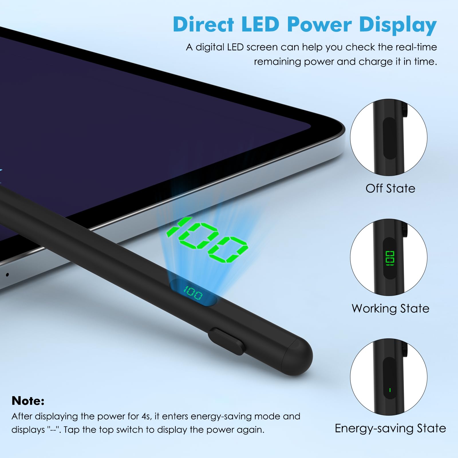 MoKo Stylus Pen for Touch Screen, Active Universal Stylus Pen Compatible with iPad/iPhone/Samsung/Lenovo/Xiaomi and Other iOS/AndroidSmartphoneandTabletDevicesTabletPenwithPowerDisplaySilver