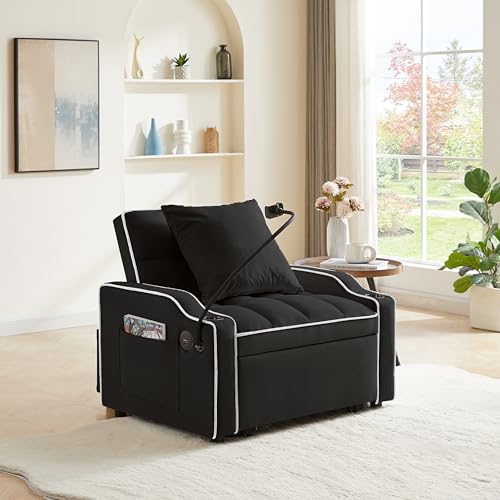 Miscoos 35" Twin Size Convertible Sleeper Chair Bed-3 in 1 Pull Out Sofa Bed, Small Couch Chair, Lazy Single Armchair for Temperory Sleeping Gaming Napping, Chaise Lounge Sofa for Living Room Bedroom