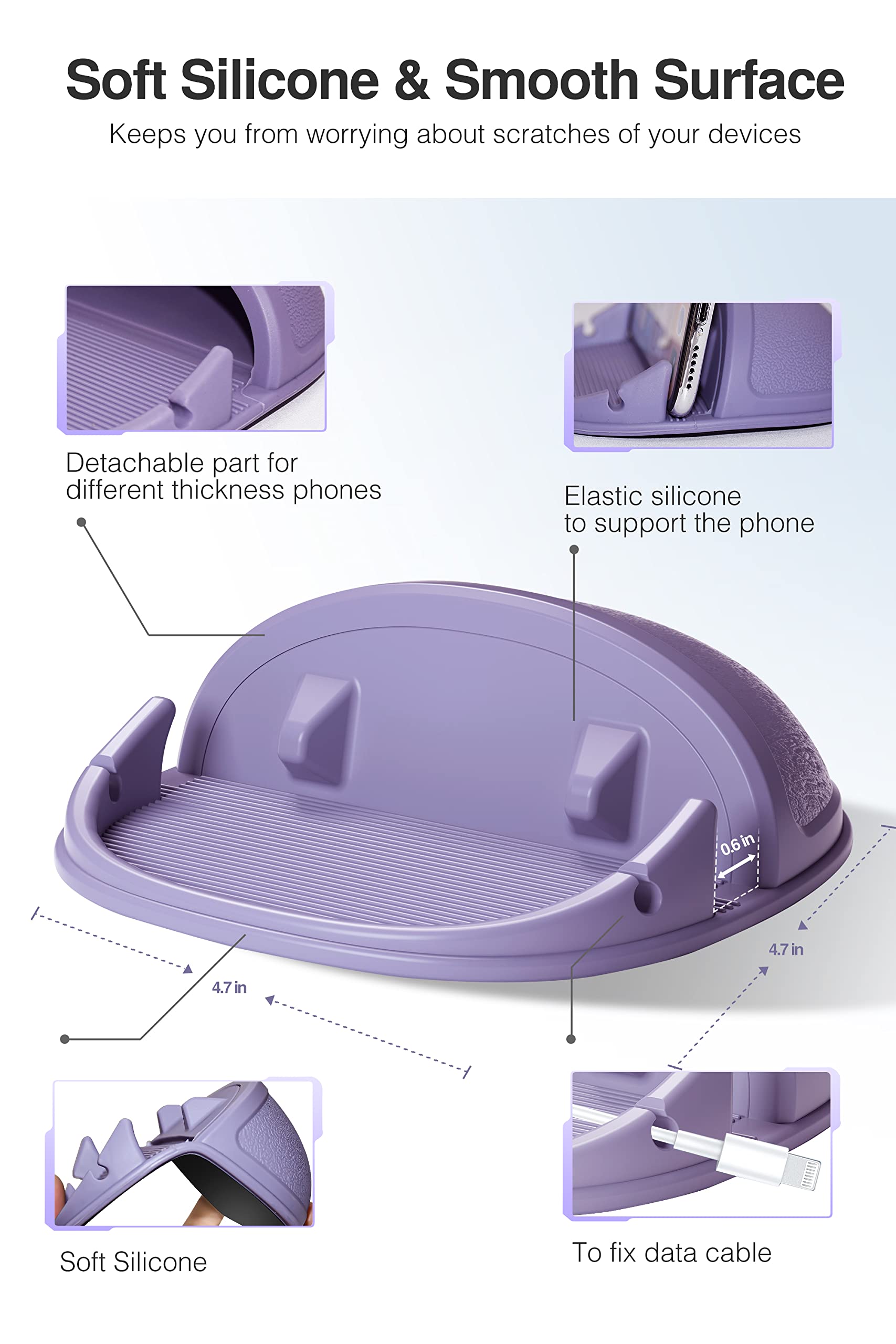Loncaster Car Phone Holder, Pink & Purple Car Phone Mount Silicone Car Pad Mat for Various Dashboards, Slip Free Phone Stand Compatible with iPhone, Samsung, Android, GPS Devices and More