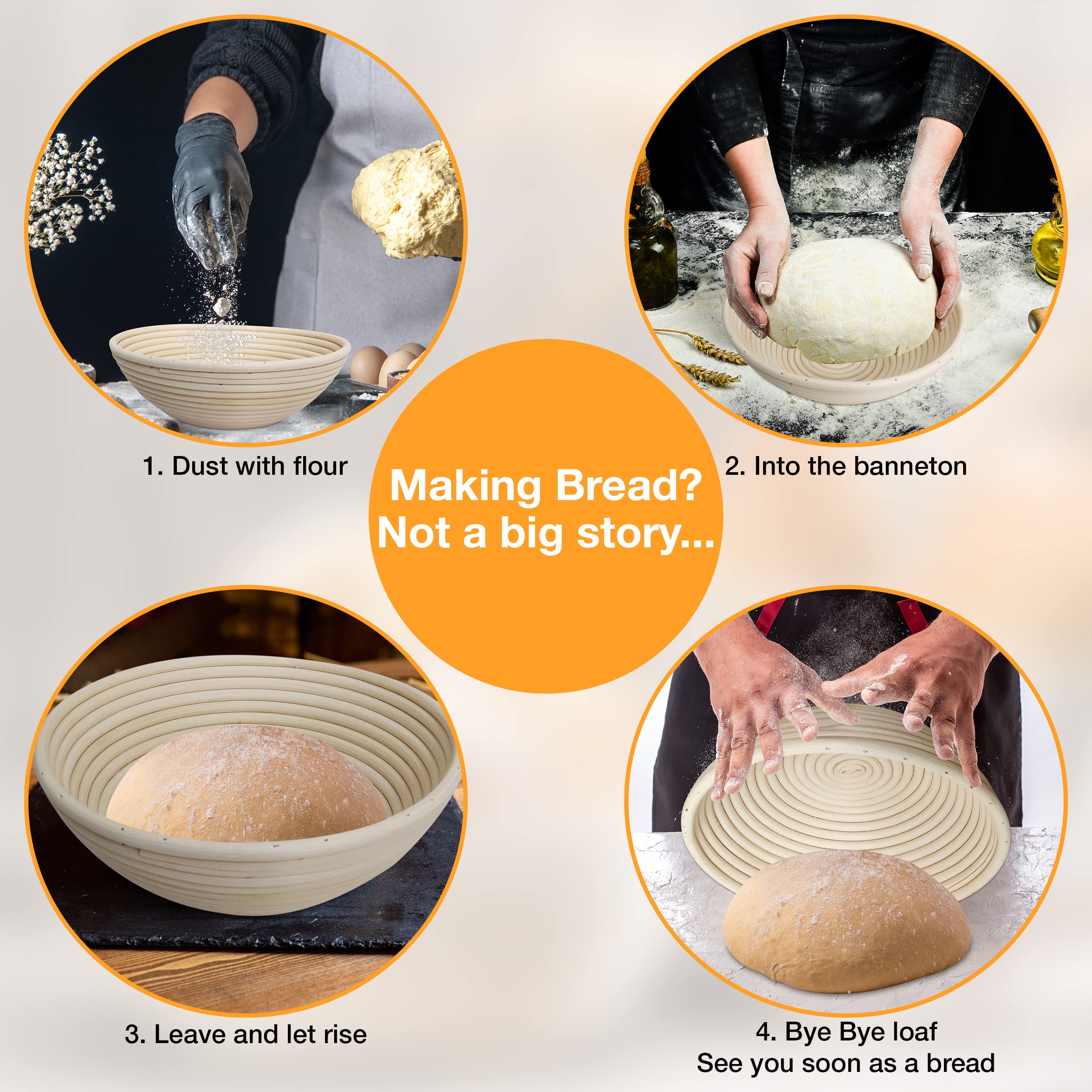 Lithos Bread Proofing Basket - 10 Inch Round Banneton Baskets Kit - Splinter-Free, Non-Stick Surface, Cloth Liners Accessories - Bake Bread Gifts for Home Bakers