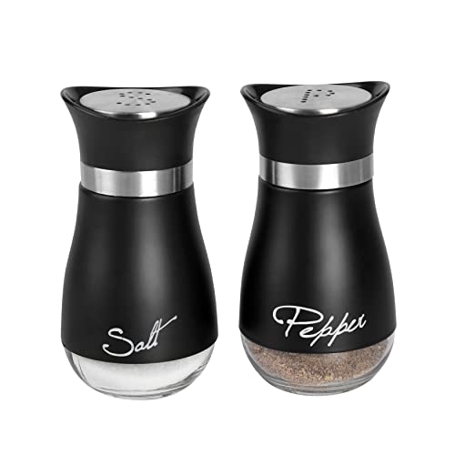 Salt and Pepper Shakers Set with Stainless Steel Lid and Glass Bottle,for Kitchen Table, RV, Camp, BBQ (Black)
