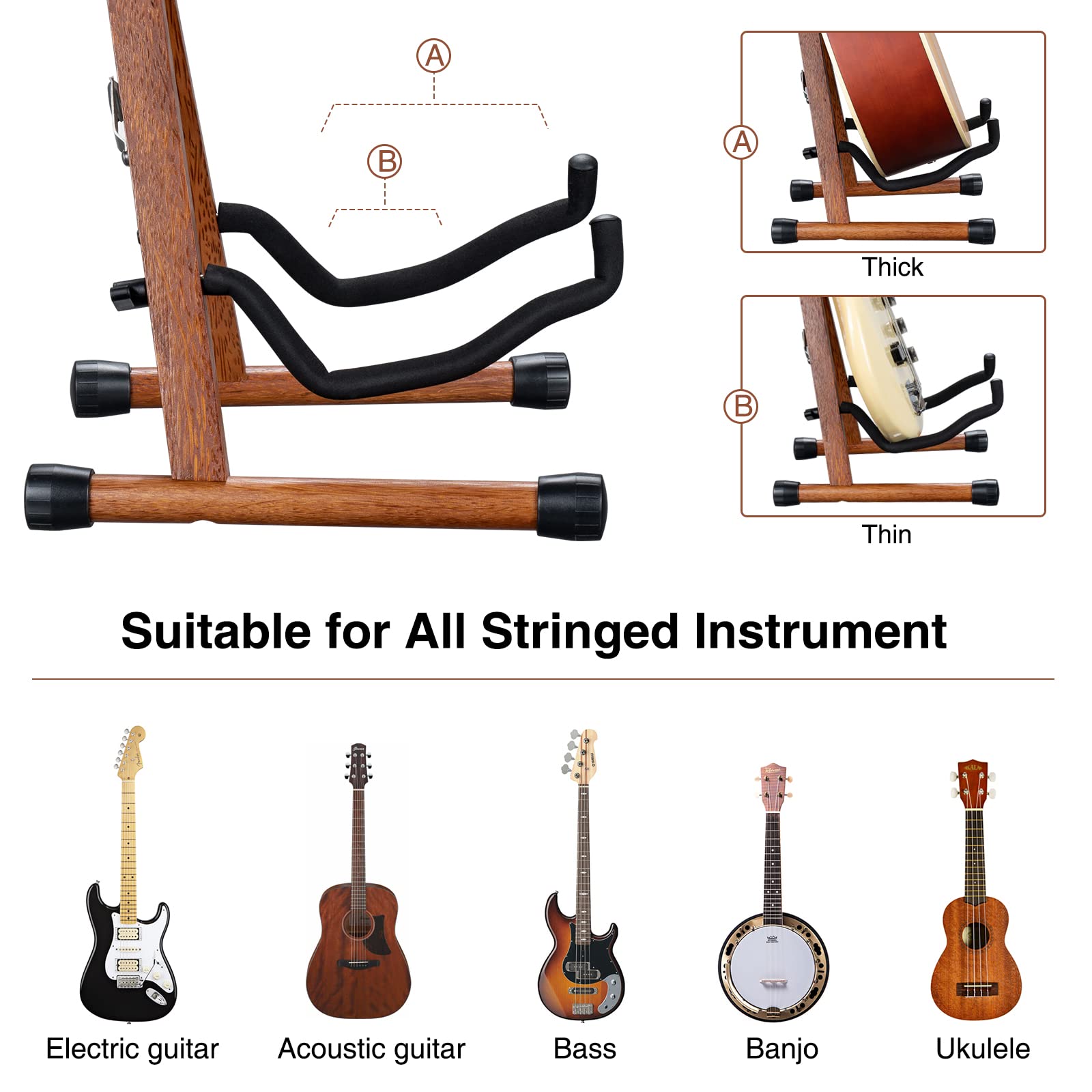 LEKATO Guitar Stands Acoustic Electric Foldable Stand Holder String Instrument Hanger Bass Classical Single Guitar Holder Contact Points with Silicone Adjustable Retractable Collapsible