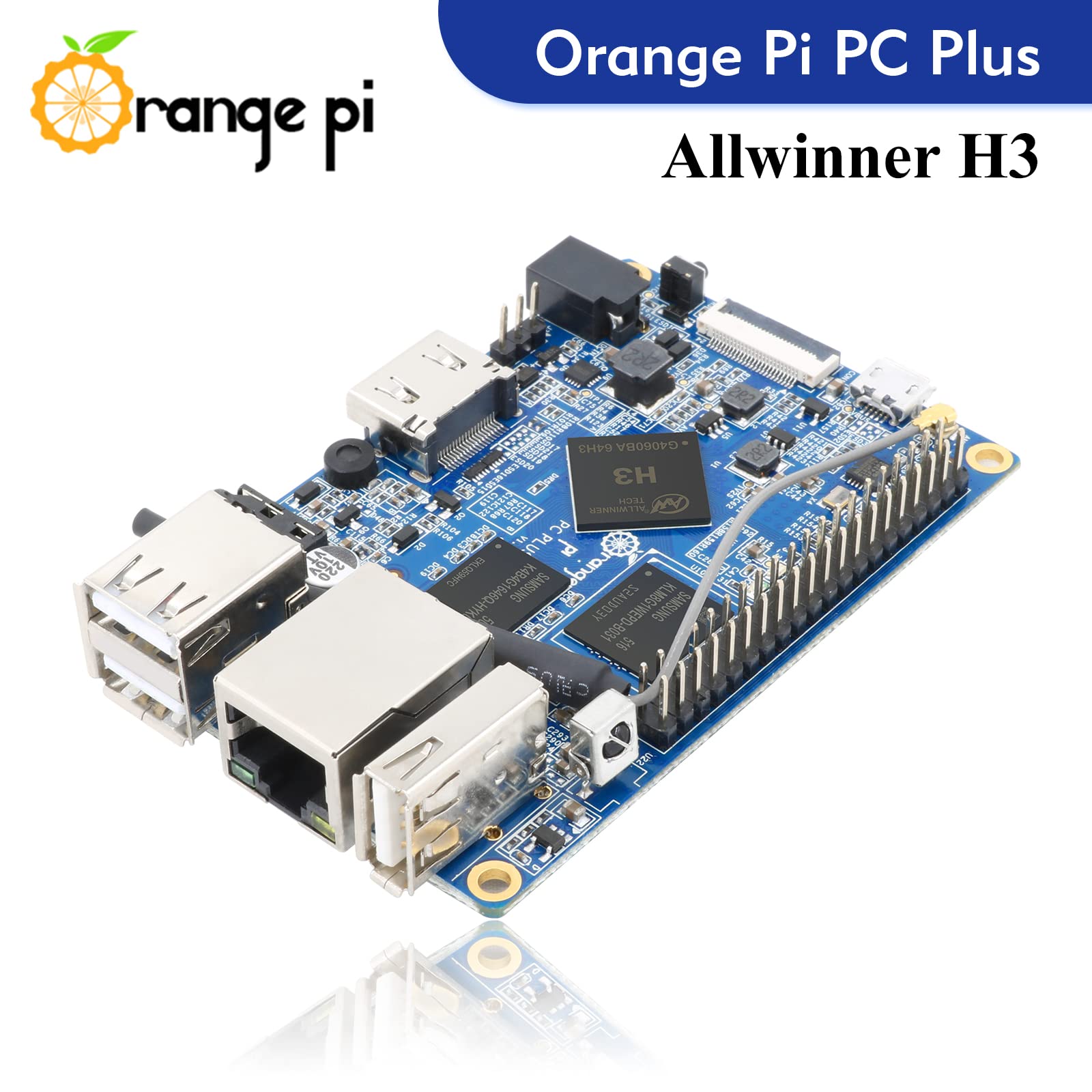 Orange Pi Pc Plus RAM 1G AllWinner H3 Quad Core Open Source Development Board Desktop with 8GB Emmc Flash, Run Android Ubuntu Debian Single Board Computer(Orange Pi PC Plus)