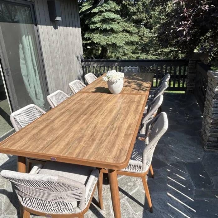 PURPLE LEAF 9 Pieces Dining Set Patio Metal Rectangular Table and Wicker Rattan Chairs for Outside Porch Garden Kitchen Modern Outdoor Furniture Sets