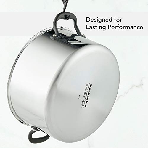 KitchenAid 5-Ply Clad Polished Stainless Steel Stock Pot/Stockpot with Lid, 8 Quart