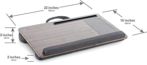 Husband Pillow Combo - Backrest Pillow with Arms : Medium White & Foldable Laptop Tray : Gray - Memory Foam Reading Pillows for Bed w/Removable Neck Roll & Laptop Bed Tray Table