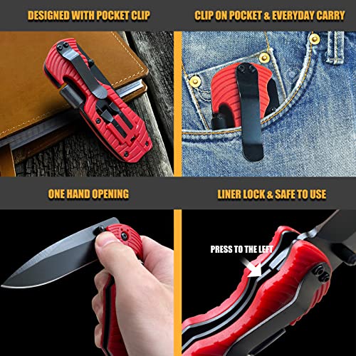 MADSABRE Folding Pocket Knife, Gift for Men, Folding Knives with Liner Lock, Multifunction Tools Knife for Hiking, Camping, Survival, Hunting, Camping Knife with Pocketclip