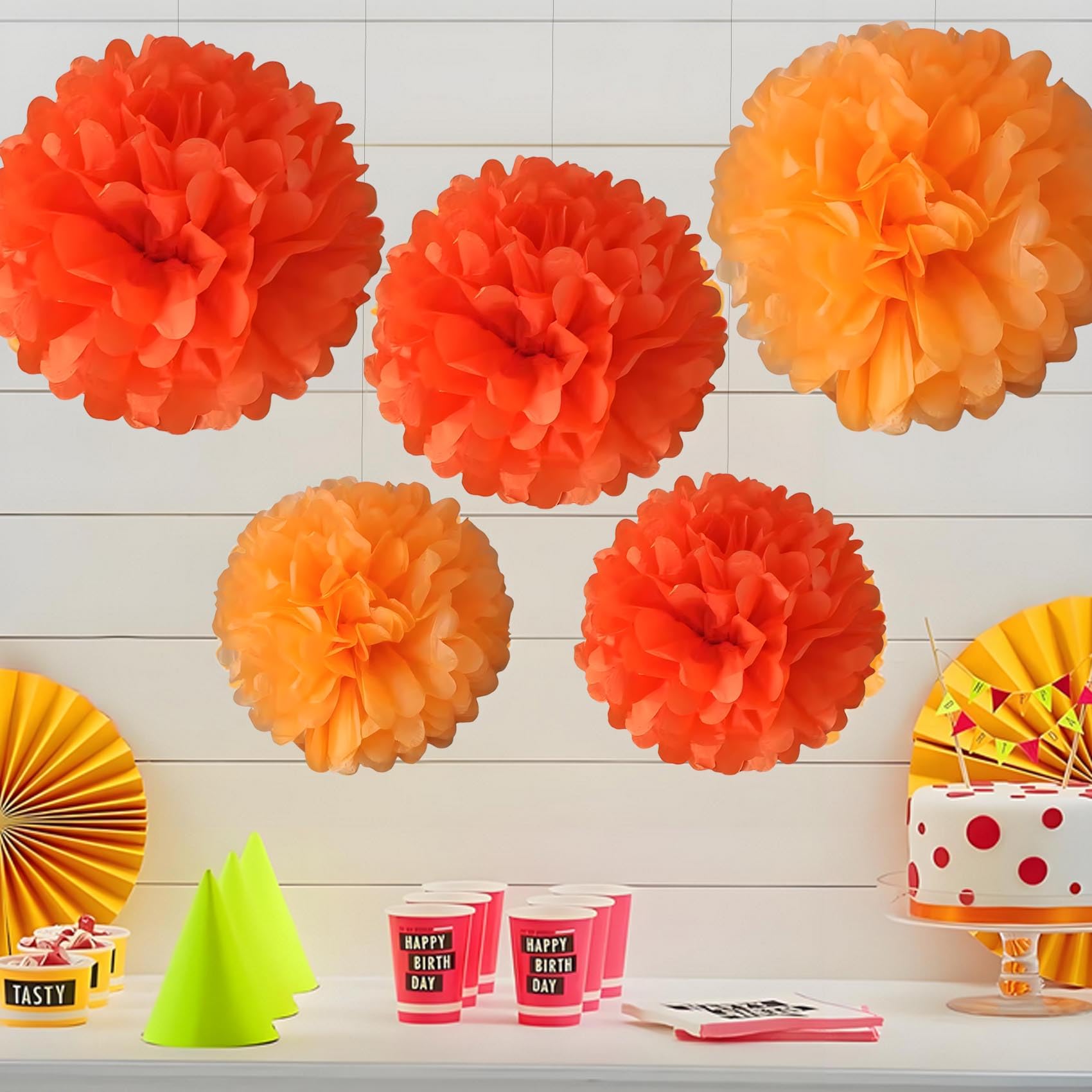 Orange Tissue Paper Pom Poms 12Pcs- Hanging Paper Flowers for Wedding Birthday Graduations Christmas and Special Occasions(8 &10 & 12 inch) 
