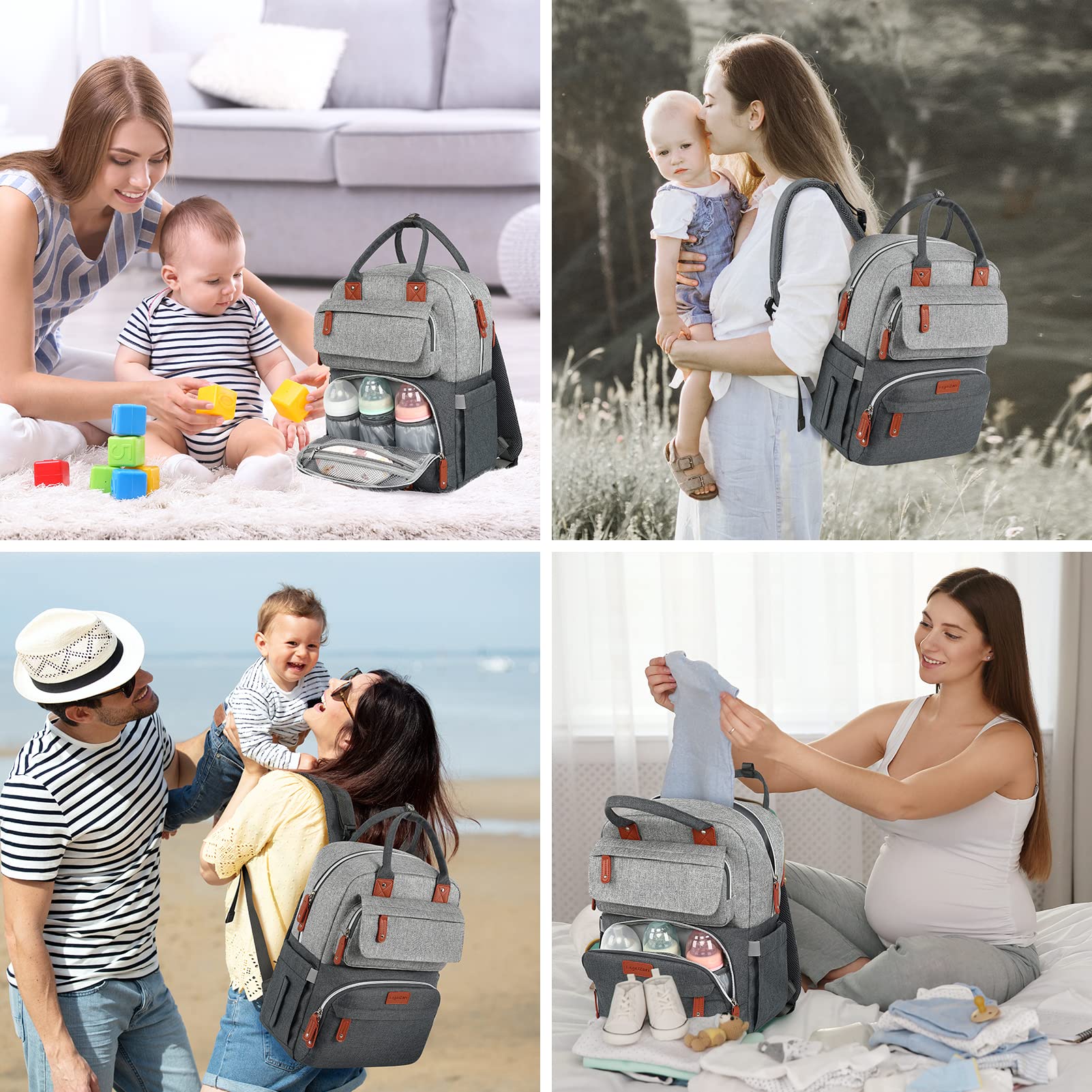 Migtech Baby Diaper Bag Backpack with Insulated Pockets, Stroller Straps - Large Capacity, Waterproof, for Travel