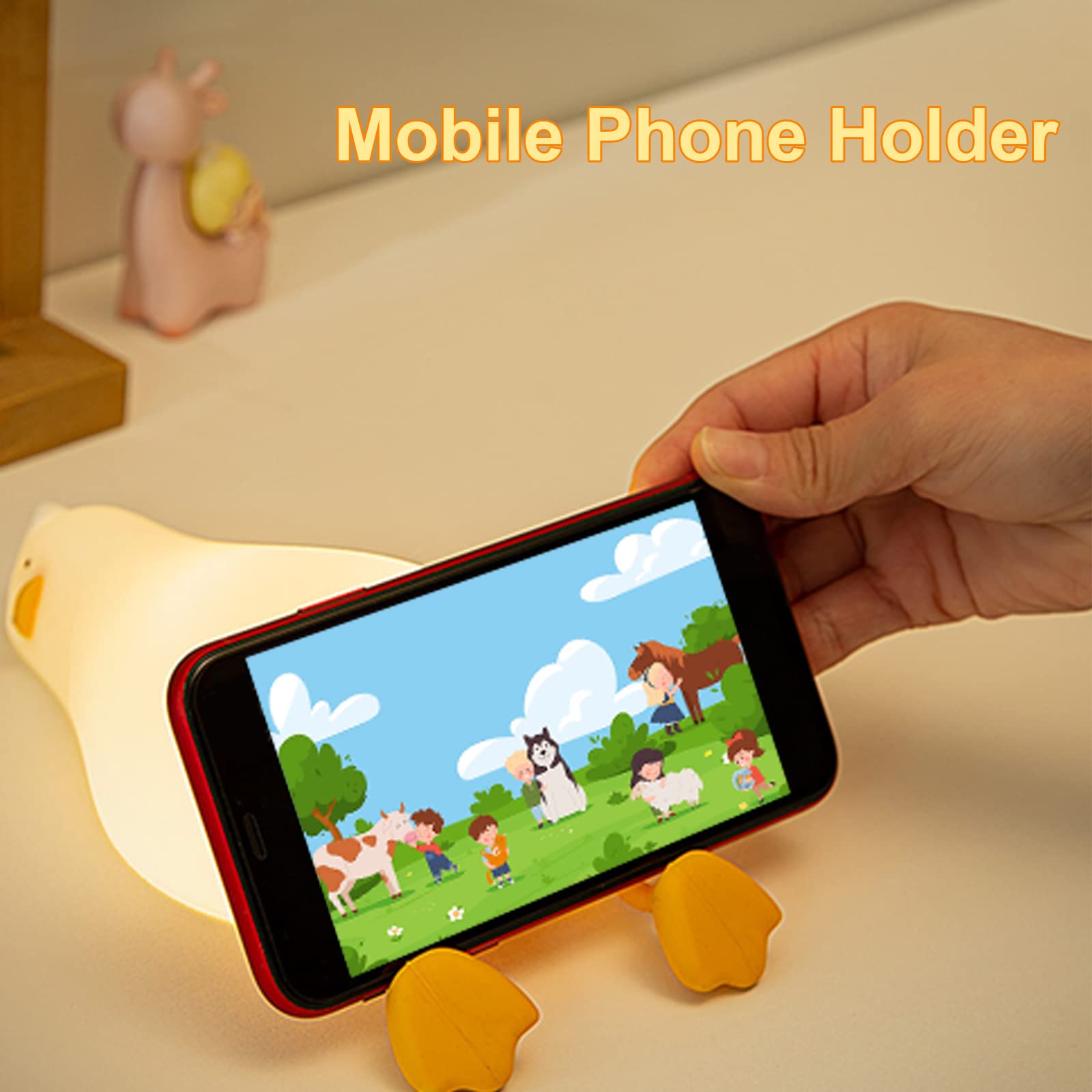 LED Lying Flat Duck Night Light, 3 Level Dimmable Nursery Nightlight, Cute Silicone Squishy Light Up Duck,Rechargeable Bedside Touch Lamp