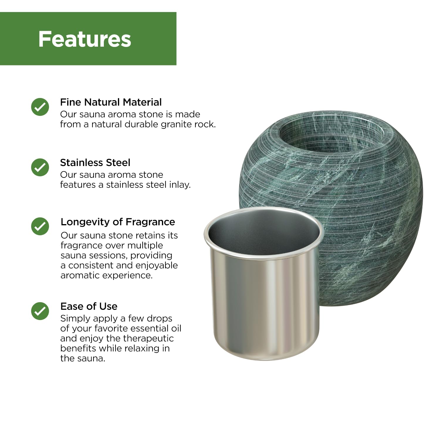 Northwood Sauna Aromatherapy Stone Cup - Essential Oil Diffuser - Natural Rock with Stainless Steel Bowl
