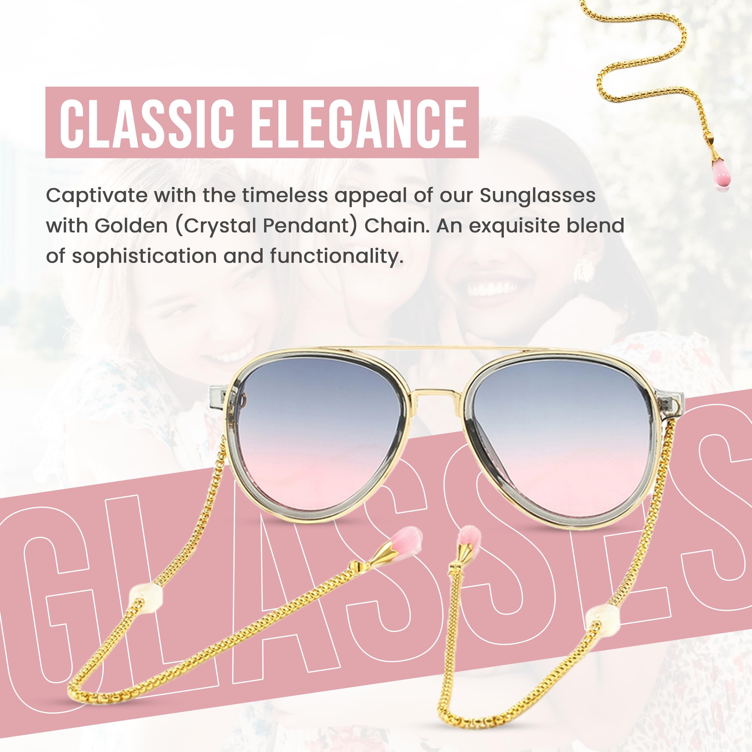 Loom&Pearl Armless Chain Festival Sunglasses with Non-Slip Holds on Ears