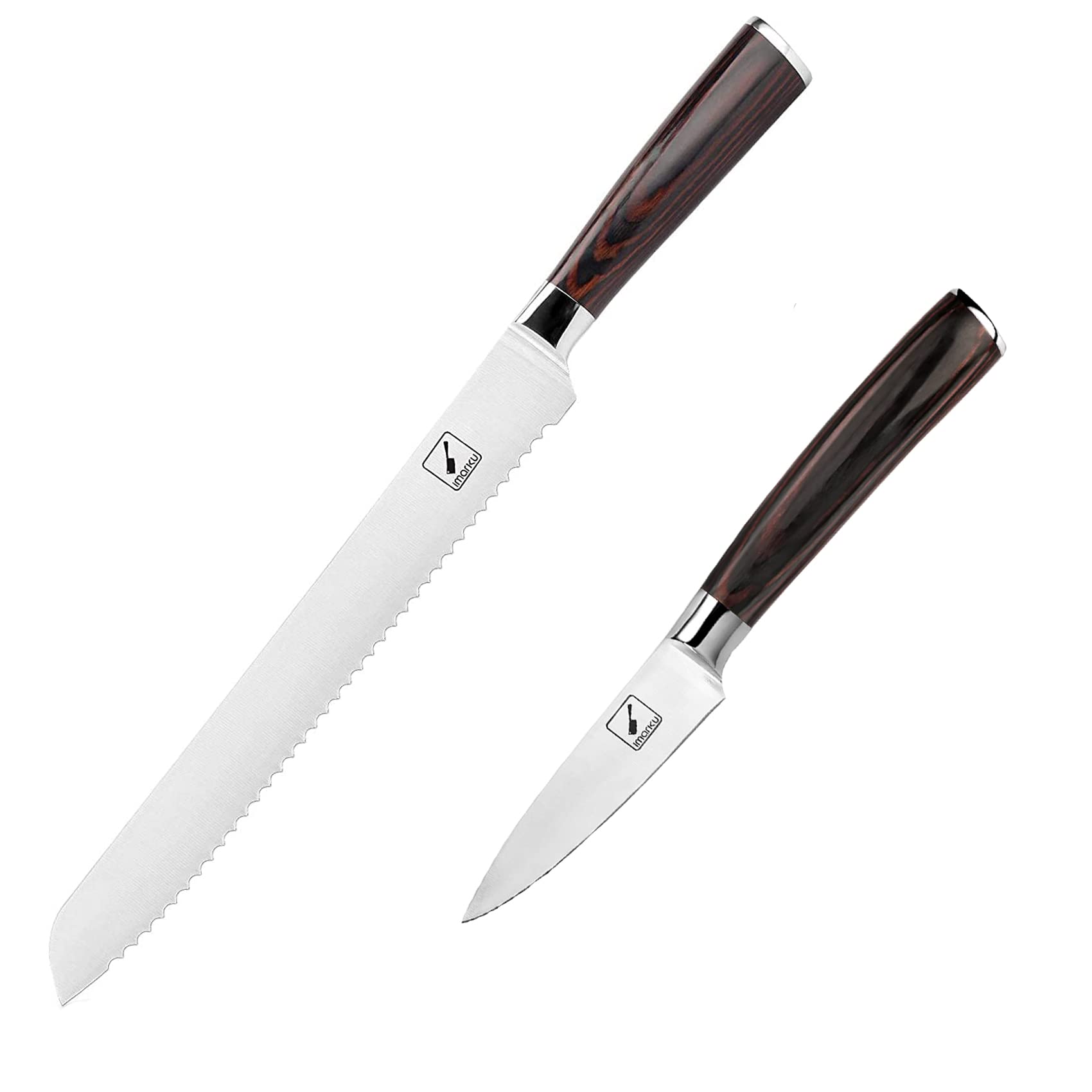 imarku 10 Inch Bread Knife and 3.5 Inch Paring Knife, Professional Grade Bread Slicing Knife and Small Fruit Knife, Ergonomic Pakkawood Handle, Best Knives Choice for Thanksgiving, Christmas Gifts
