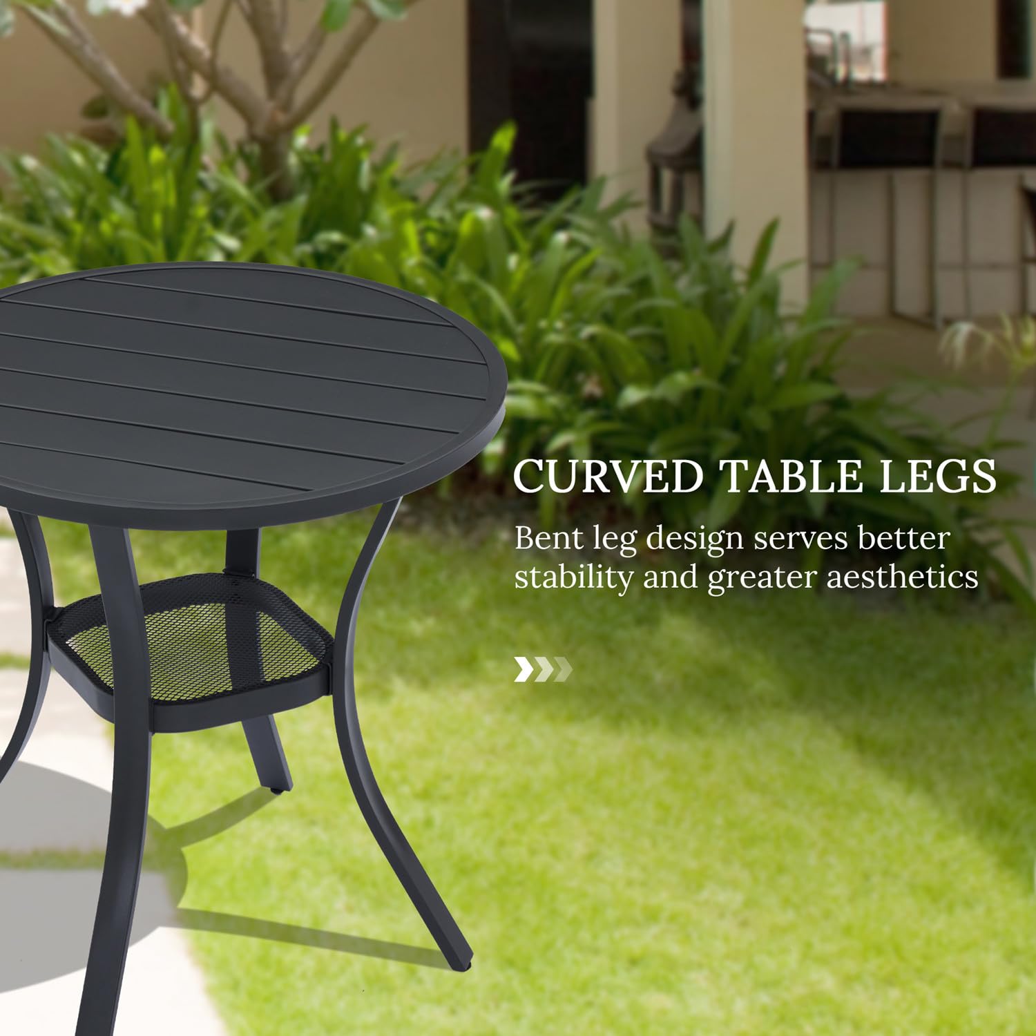 VICLLAX Small Round Patio Dining Table, All Weather Metal Outdoor Table for Lawn Garden, 27.5"x 27.5" Patio Bisto Table for Outside, Black