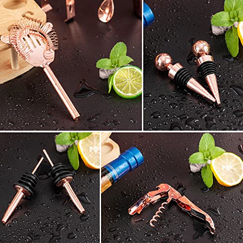 JNWINOG Cocktail Shaker Set,12Pcs-Shakers Bartending with 25oz Martini Shaker and Bamboo Stand, Cocktail Mix Drink Making Kit Professional for Bartender(Rose Copper)