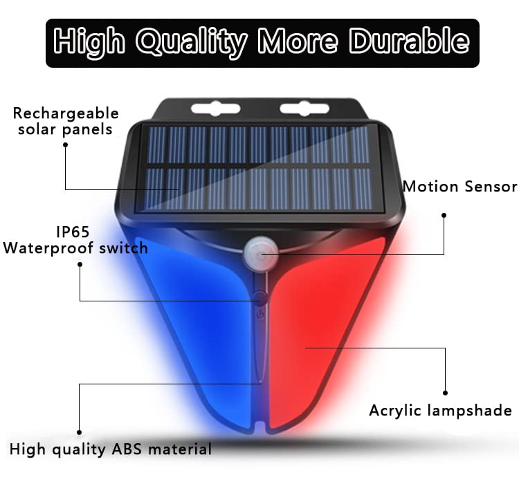 LEDHOLYT Solar Strobe Light with Sound, 4 Mode Outdoor Motion Sensor Alarm ,IP65 Waterproof Motion Sensor Siren 90db Warning Sound for Home Fence Farm Yard Garage.2Pcs