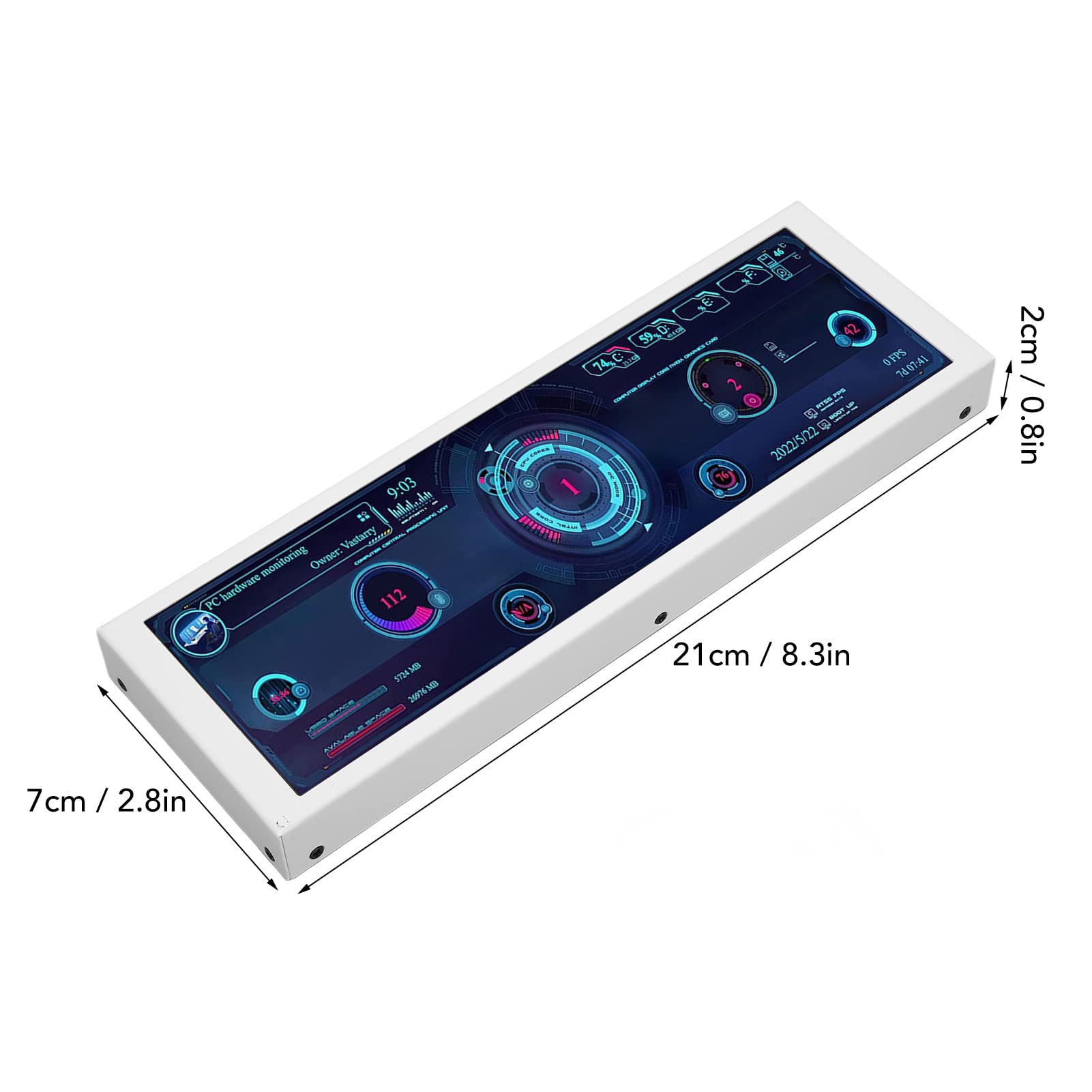 Naroote PC CPU Data Monitor, Computer CPU Monitor 7.9in IPS Theme Editor Steplessly Dimmable for Chassis