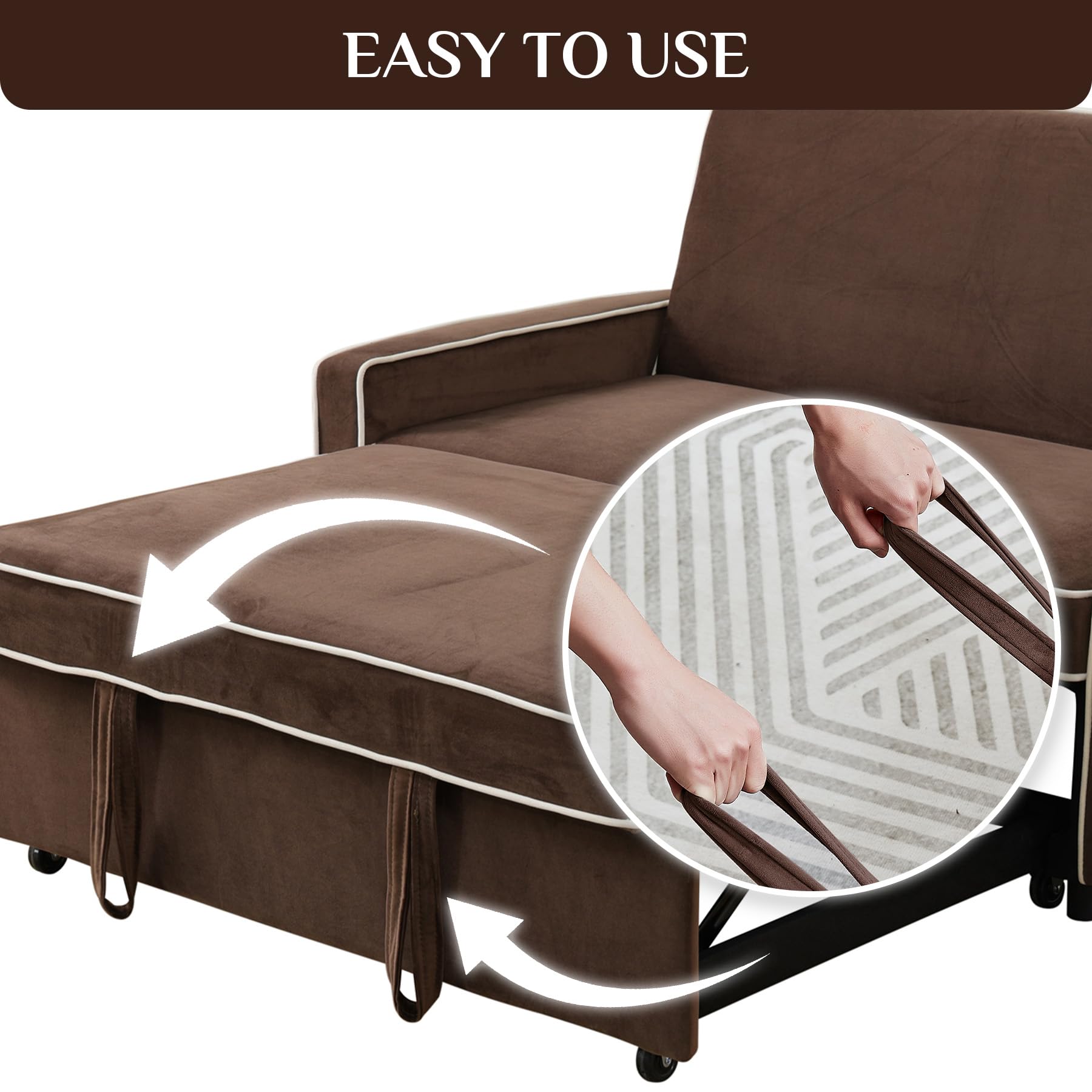 Wrofly 3 in 1 Convertible Sleeper Sofa Couch with Pullout Bed, Modern Flannel Pull Out Love seat Sofa, 2 Seater Futon Loveseat Couch Bed for RV, Living Room, Bedroom and Small Space (Brown)