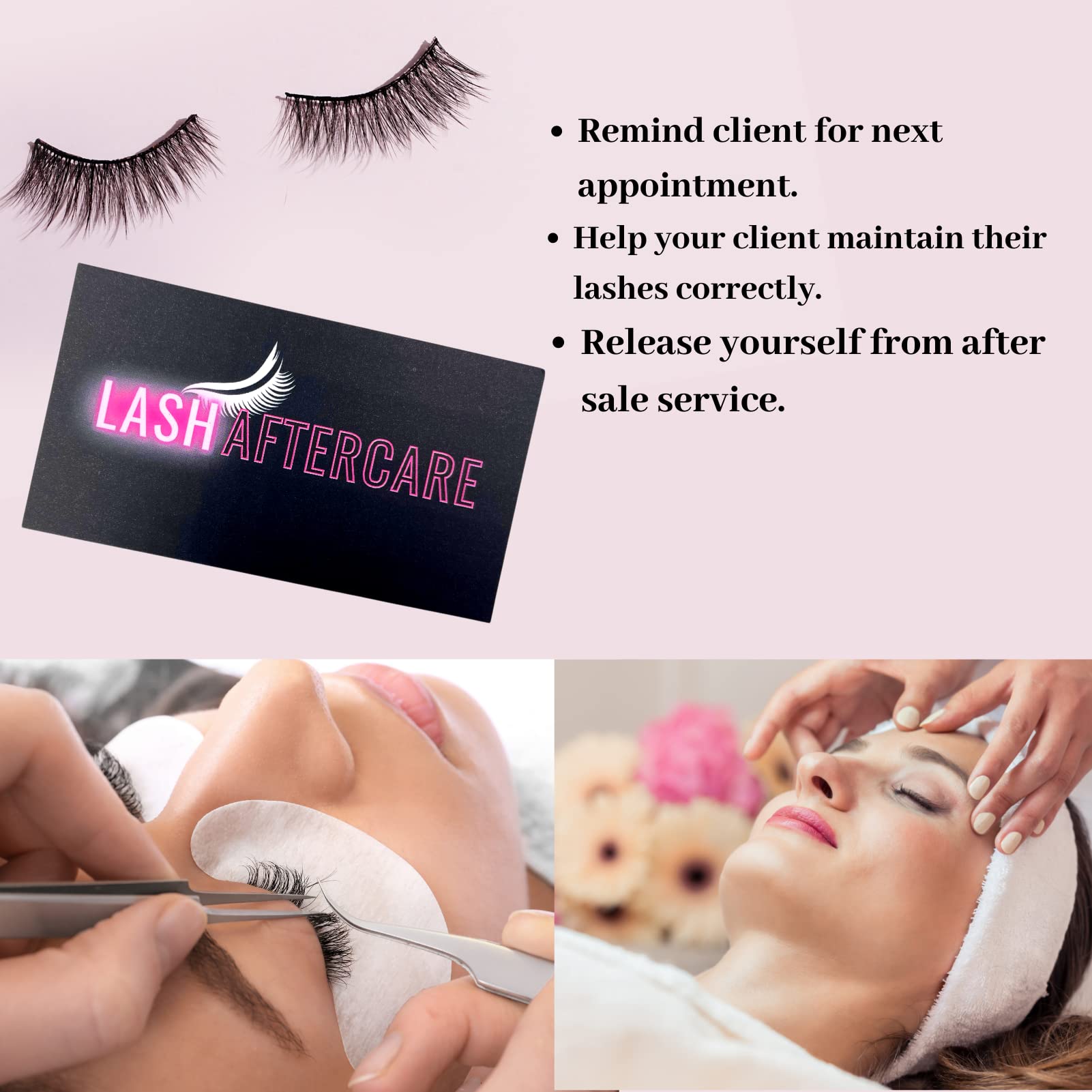 Lash Extension Aftercare Instructions Cards 100 Pack Eyelash After Care Card for Business Client Double Sided Size 3.5 x 2 inches Pink & Black (3.5 * 2 โ, Pink & Black)