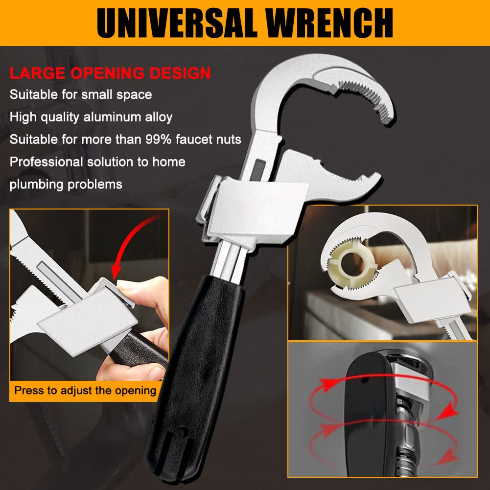 LHCDQSKCW Universal Adjustable Double-ended Wrench, Multifunctional Bathroom Wrench, Crescent Wrench for Disassembly & Assembly Sets, Hand Tool for Water Pipe Repair & Home Accessories
