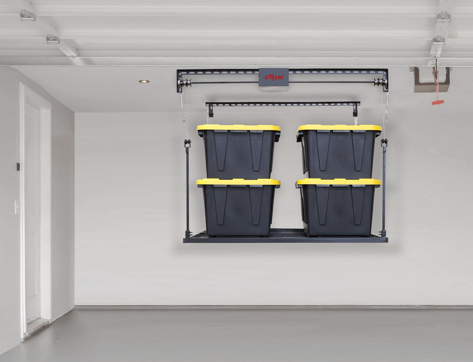 Origami Garage Ceiling Storage Racks Motorized, Heavy Duty 52" x 25" Platform - Remote Controlled Electric Garage Overhead Storage Racks with 250 LBs Weight Capacity, Adjustable Height