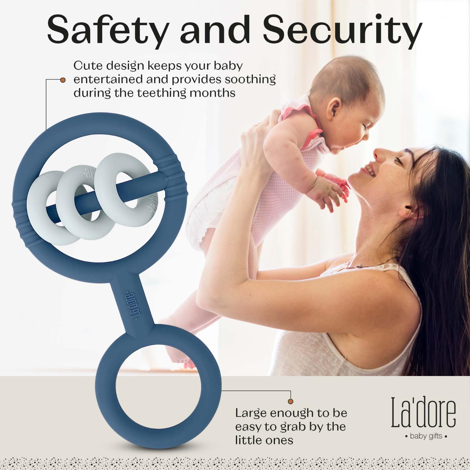 La'dore Baby Teething Toys Premium Baby Double Teether Soft Food-Grade Silicone Teethers for Babies -Shaped Easy to Clean Teething Ring Soother for Infants (Vanilla)