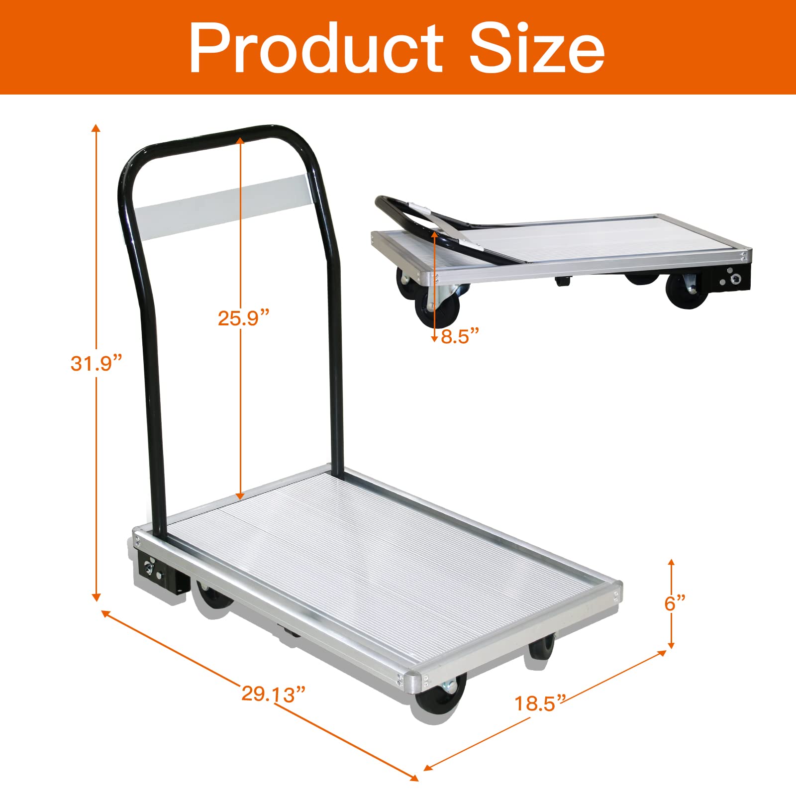 LMKOPUER Aluminum Platform Truck, Folding Moving Carts, Foldable Platform Cart Push Dolly, 440 Lbs Moving Platform Dolly Push Cart, Foldable for Easy Storage and 360 Degree Swivel Wheels