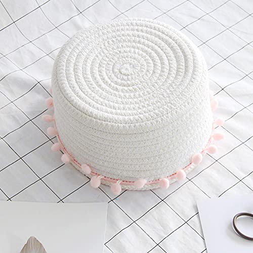 PHEZEN Cotton Rope Basket Bins, Small Woven Storage Baskets for Toy Storage Snacks Clothes Cosmetic Fruits Books Sundries Soft Storage Bins, Boho Woven Storage Baskets Decor Pink (20.5cm x 9.5cm)