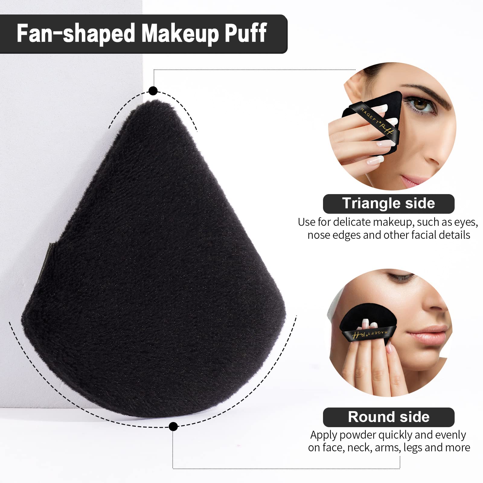 MAGEFY 6 Pieces Powder Puff Triangle Makeup Puff Soft Powder Puffs for Face Powder Cosmetic Foundation Beauty Puff Makeup Tool (White & Black)