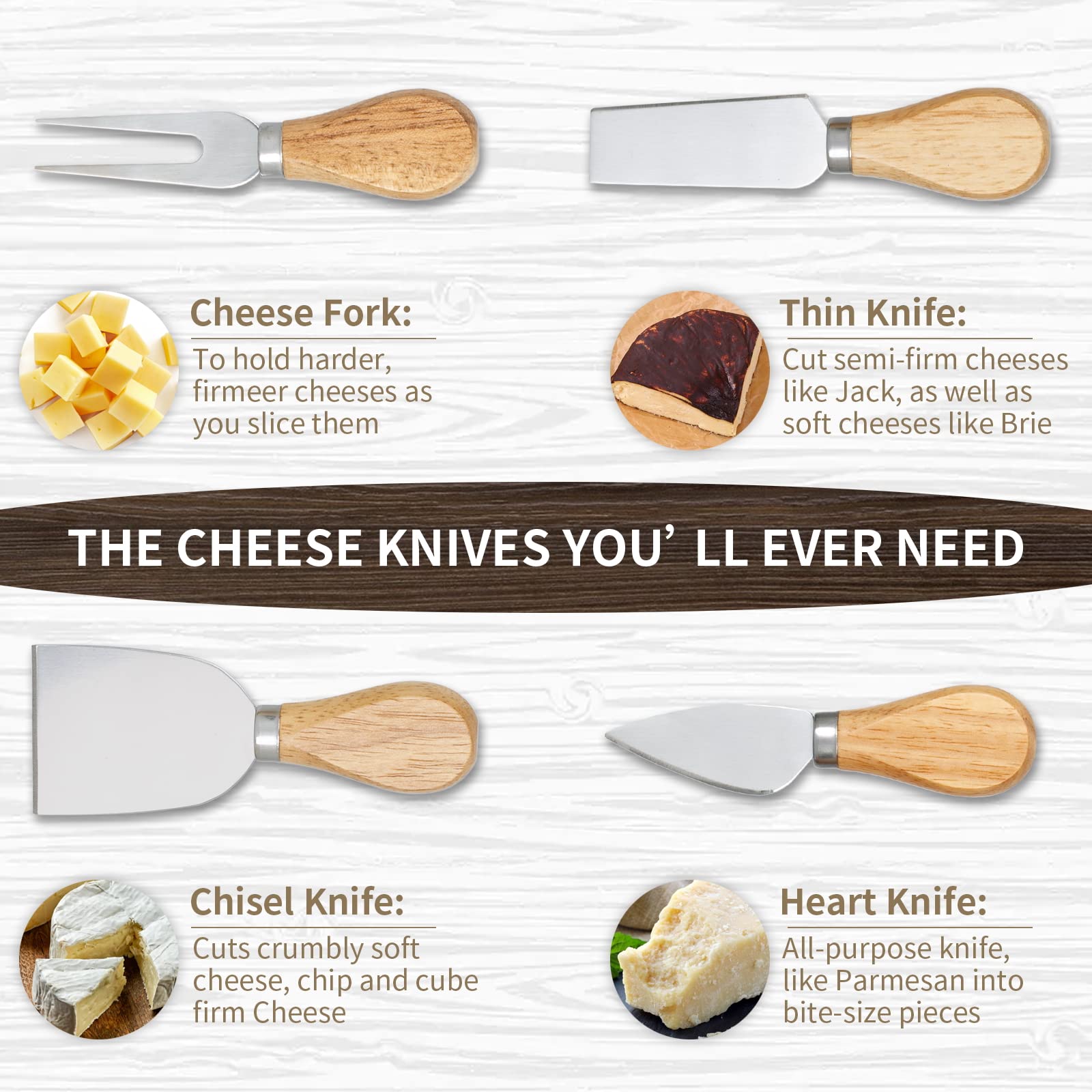 Ingcebo Stainless Steel Cheese Cutting Board with Wire Cutter, Cheese Slicer Cutter with 4 Cheese Knives Set and 5 Replacement Wires for Cutting Cheese