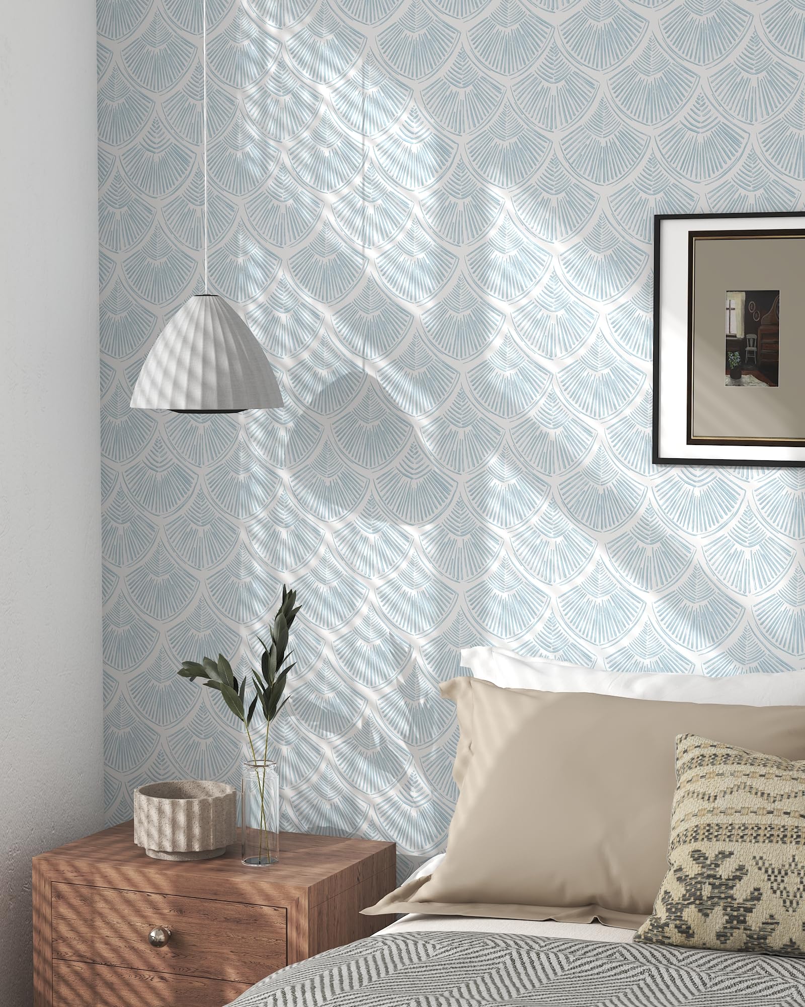 Modern Peel and Stick Wallpaper 17.3''×78.8'' Self Adhesive Wallpaper Blue and White Decorative Contact Paper Boho Removable Wall Paper for Bedroom Waterproof Wallpaper Bathroom Cabinets Decor Vinyl